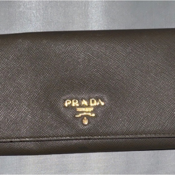 Prada | Bags | Low Start Prada Saffino Dark Gray Long Wallet | Poshmark